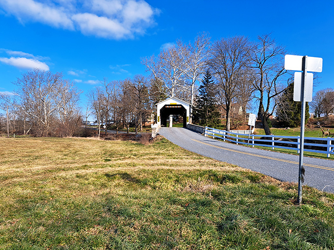 This picturesque covered bridge isn't just for postcards&mdash;it's a functioning piece of history that locals still use every day.