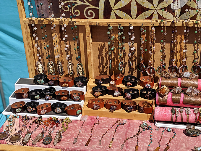 Handcrafted jewelry displays showcase the artisan spirit of Berkeley&mdash;where leather meets gemstone in a dance of accessible luxury.