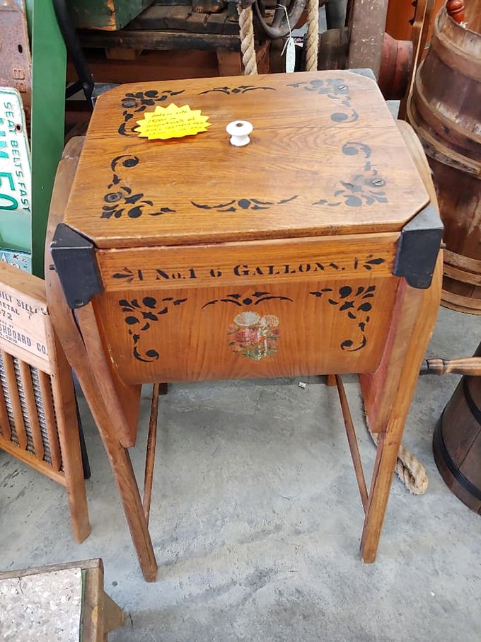 This antique butter churn isn't just furniture&mdash;it's a time machine to when "homemade" meant arm-strengthening labor of love rather than a Pinterest board.