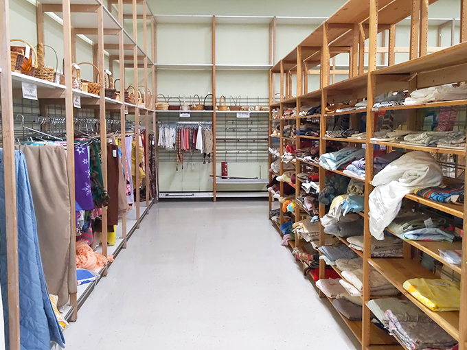 Linens and beddings organized with military precision. Martha Stewart would approve of both the selection and the spotless presentation.