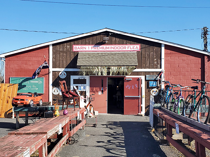 The "Barn 1 Premium Indoor Flea" entrance promises adventure. Like Indiana Jones of bargain hunting, you never know what treasures lie within.