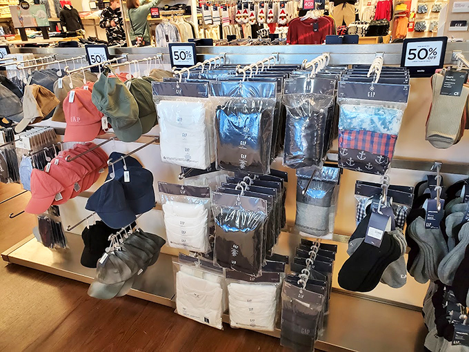 The humble sock display—where practical necessity meets the inexplicable joy of finding the perfect pair at 50% off retail.