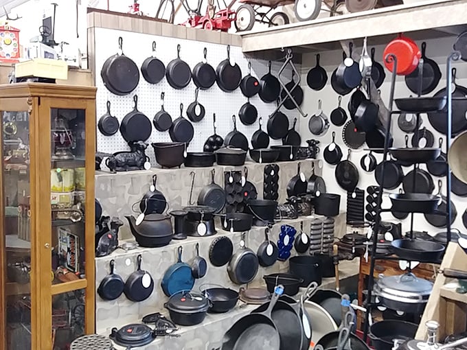 Cast iron heaven that would make your grandmother nod in approval. Each seasoned pan represents thousands of perfect cornbreads and Sunday morning bacon symphonies.