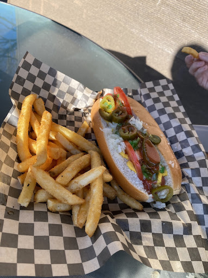 Chicago dogs done right&mdash;topped with those neon-green relish jewels that somehow make everything taste like summer vacation.