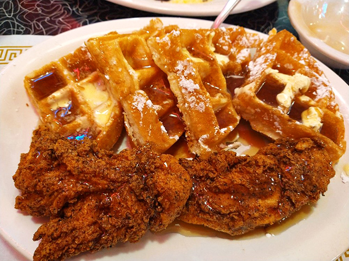 Chicken and waffles done right &ndash; crispy, golden, and guaranteed to make your taste buds do a happy dance.