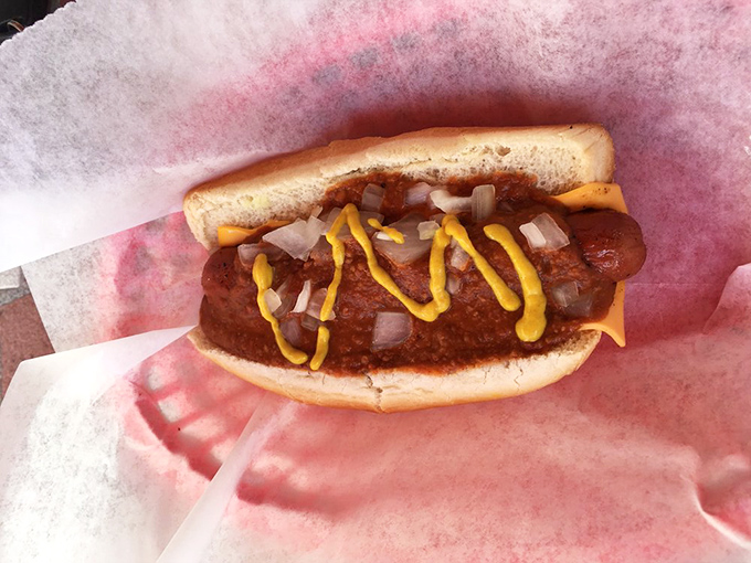This isn't just a chili dog&mdash;it's a masterclass in comfort food architecture, where each spoonful of chili adds another layer of happiness.