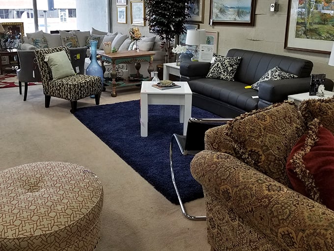 A living room tableau that whispers, "Netflix and actually comfortable." That blue area rug ties the room together better than The Dude's ever did.
