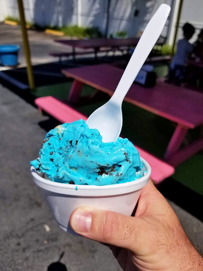Cookie Monster would abandon Sesame Street for this electric blue creation that proves some of life's greatest joys come in small cups with plastic spoons.