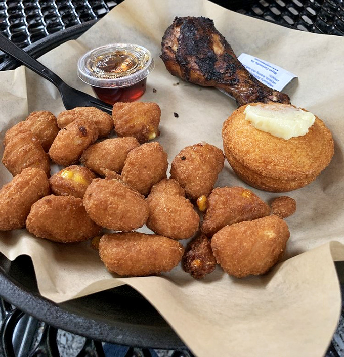 Corn fritters that could make a vegetarian question their life choices. Golden-fried nuggets of joy with maple dipping sauce&mdash;because Pennsylvania knows sweet-savory harmony.