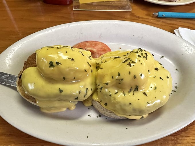 The Crab Cake Benedict transforms ordinary morning eggs into a tropical masterpiece worthy of applause.