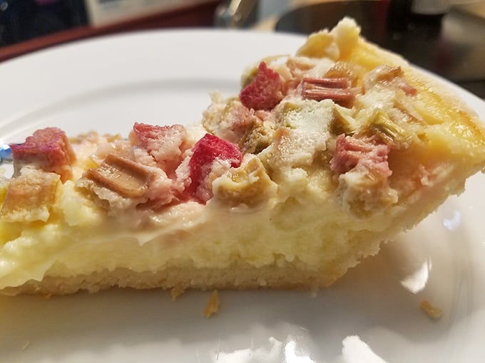 This custard pie with rhubarb and strawberry isn't just dessert—it's edible Wisconsin heritage. Grandmothers everywhere are nodding in approval.