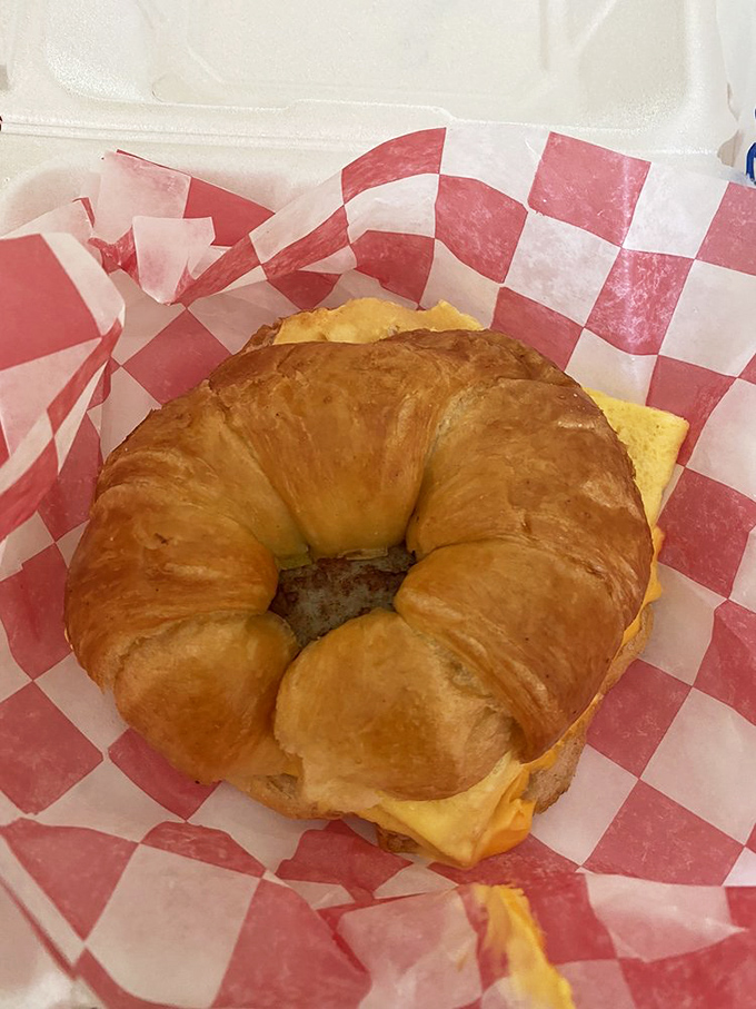 The humble breakfast croissant sandwich &ndash; where buttery, flaky pastry meets morning protein in a handheld masterpiece that puts cereal to shame.