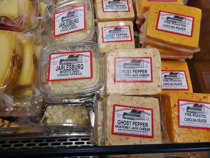 The cheese selection reads like poetry: Ghost Pepper Monterey Jack, Fire Roasted Carolina Reaper&mdash;spicy autobiographies in dairy form.