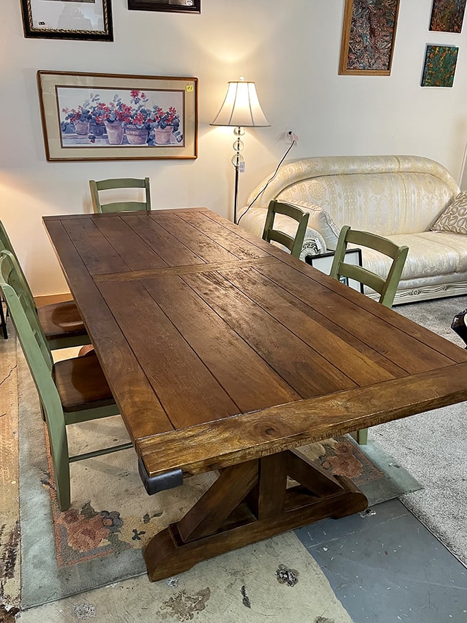 Farm-to-table gets literal with this rustic dining set. Gather 'round and imagine the family dinners this wood has witnessed.