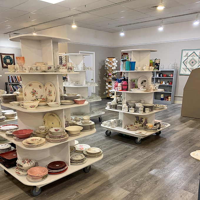 Dish paradise! These rolling carts of dinnerware could outfit a dozen homes, from everyday plates to those "company's coming" special occasion sets.