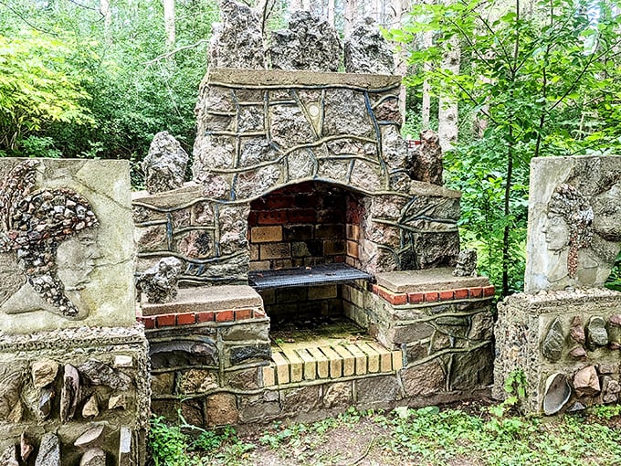 Even the fireplace is an artistic statement here. It's like someone said, "Let's make s'mores, but make it surreal."