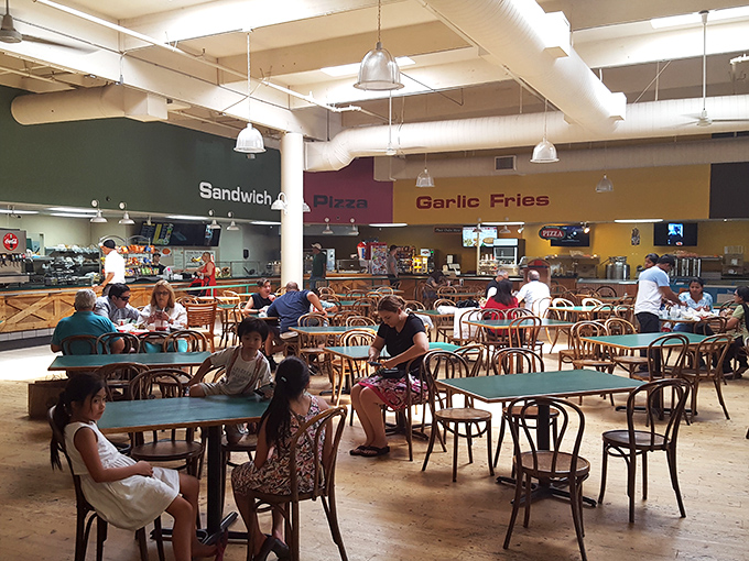 The food court: where shopping warriors refuel. Those garlic fries are a nod to Gilroy's famous crop&mdash;and the perfect excuse to buy scented candles afterward.