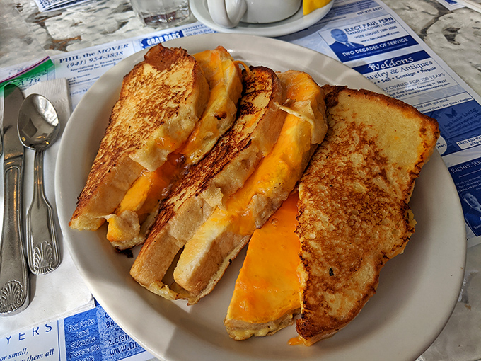 This French toast grilled cheese has more layers than your favorite mystery novel: melty, golden, and absolutely worth investigating.