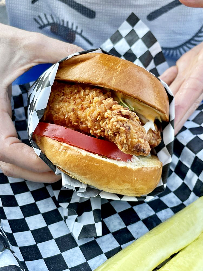 The chicken sandwich arrives like a well-structured argument &ndash; crispy protein, soft bun, and just enough accessories to make its point without overtalking.