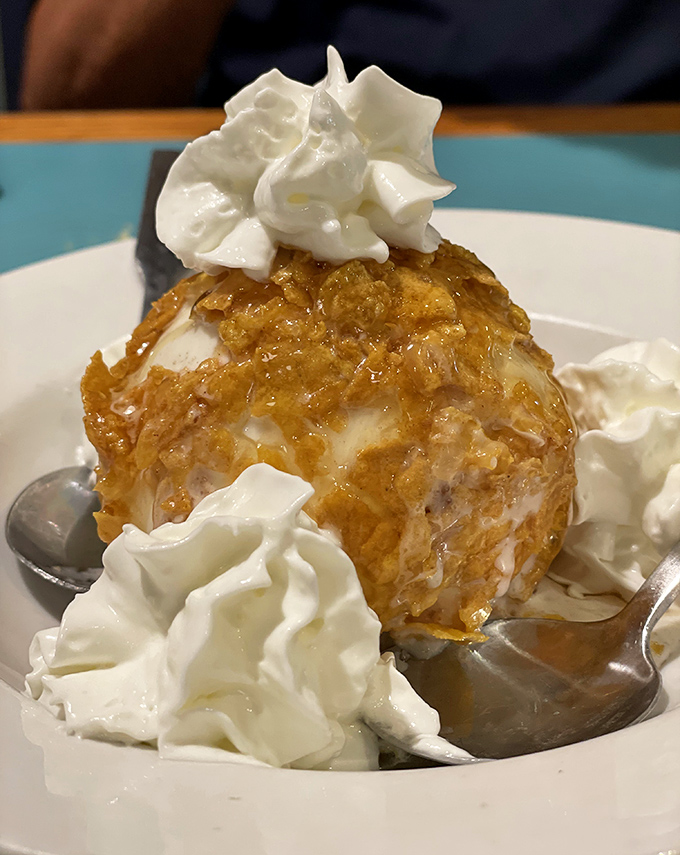 Fried ice cream so good, it defies the laws of physics and common sense simultaneously. 