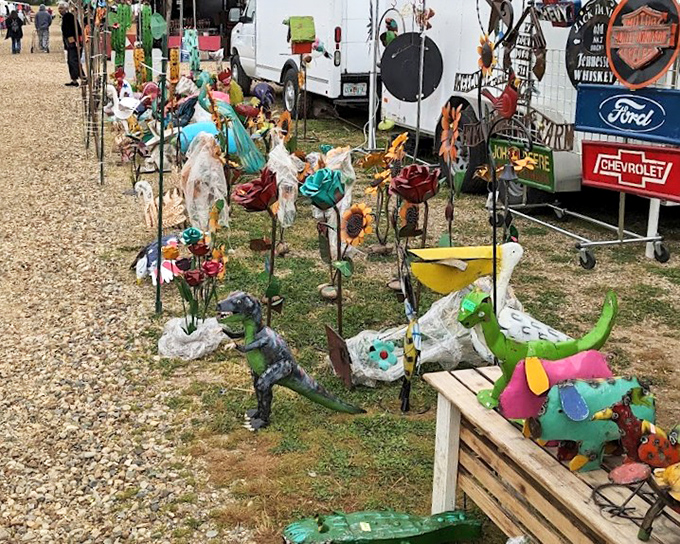 Garden whimsy at its finest. Metal flowers and colorful creatures ready to transform your yard from boring suburban to delightful eccentricity.