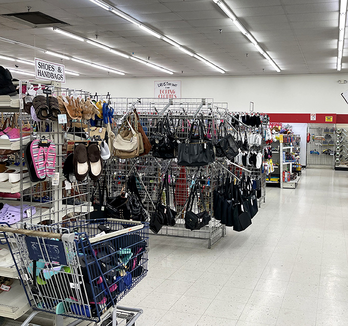 The accessories corner is a handbag heaven and footwear fantasyland. One shopper's castoff is another's statement piece waiting to happen.