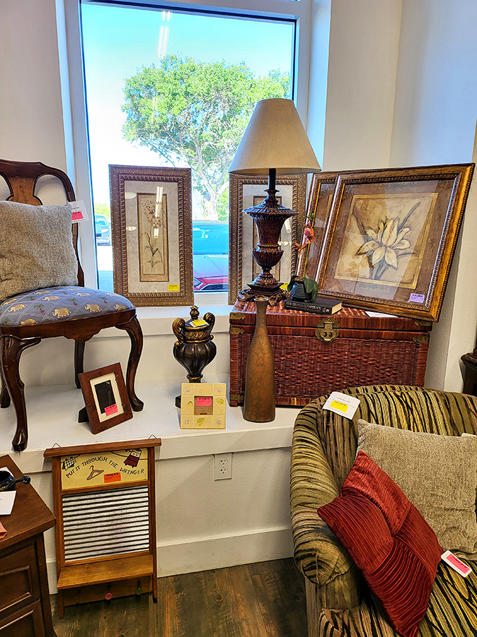 A curated vignette that whispers, "Yes, all these treasures could be yours for less than the cost of one new lamp at that fancy home store."
