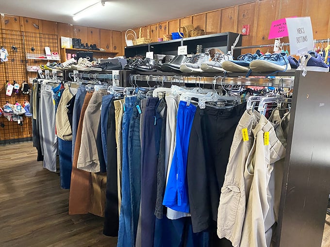 Denim dreams come true in racks that stretch like blue highways of possibility and style.