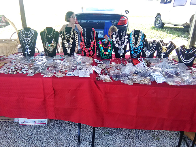 A rainbow of baubles and beads awaits new owners. Jewelry that whispers "statement piece" without shouting "second mortgage."