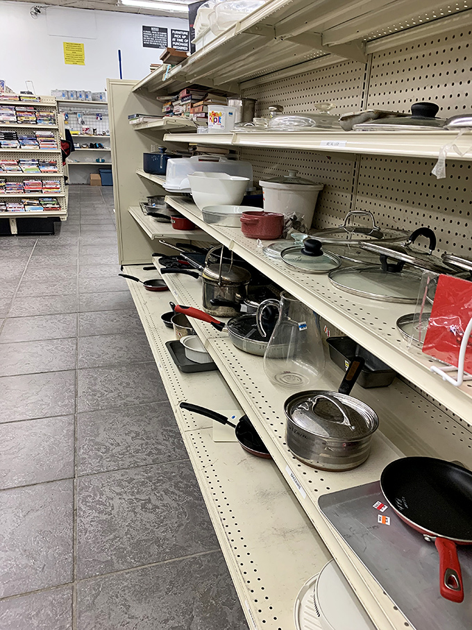 Pots, pans, and kitchen treasures line these shelves like an archaeological dig through America's culinary history&mdash;each with stories to tell and meals yet to make. 