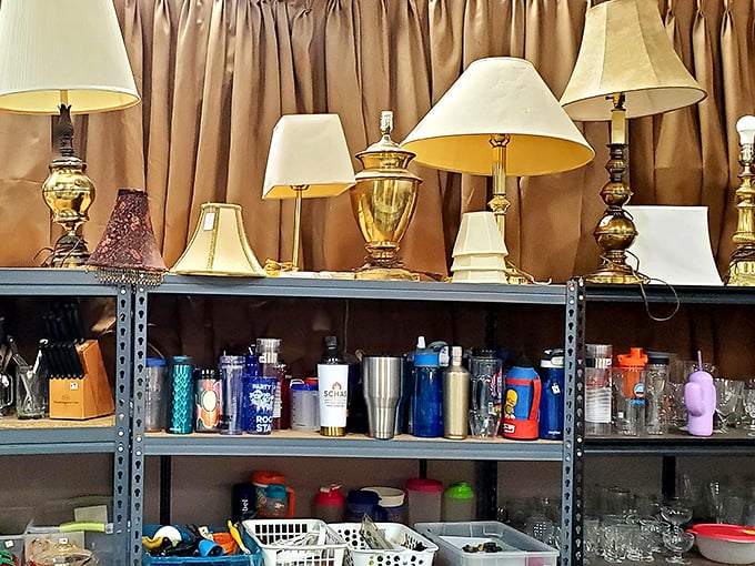 The lamp section glows with potential, while below, an army of tumblers stands ready to quench thirsts and start conversations at your next dinner party.