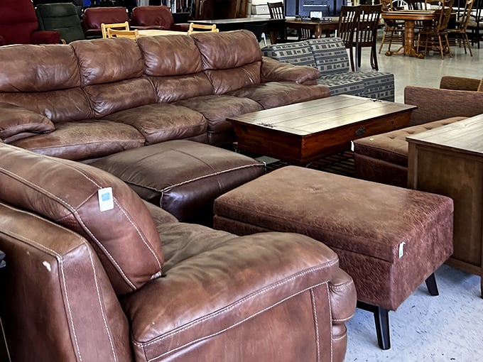 The living room lineup&mdash;a parade of patterns telling stories of decades past. That floral armchair has seen things.