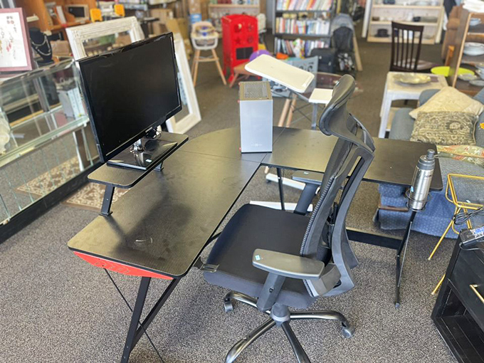 The work-from-home dream setup that doesn't require a second mortgage. That chair has probably supported more business ideas than a venture capitalist.