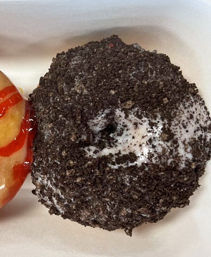 The Oreo donut looks like what would happen if a cookie and a donut fell madly in love and created something better than either could be alone.