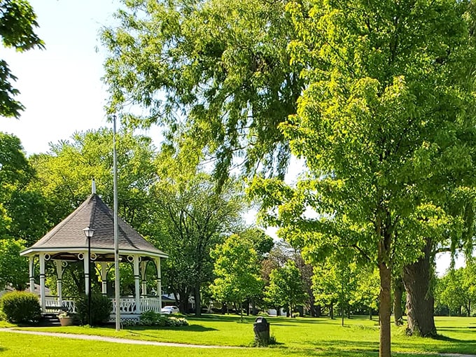 The town gazebo awaits its next summer concert, where locals will spread blankets and pretend they're not checking out their neighbors' picnic spreads.