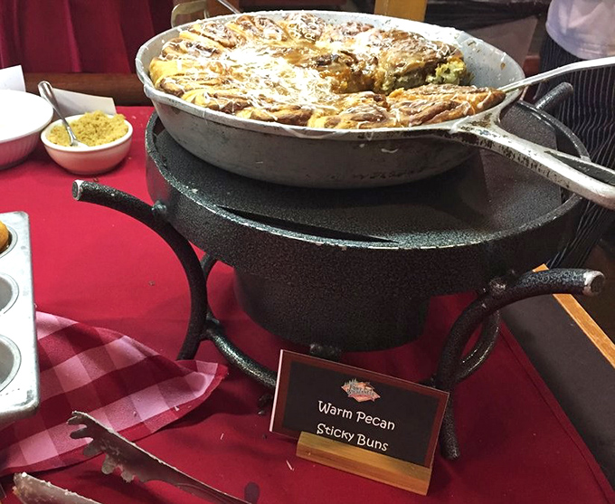 These warm pecan sticky buns emerge from their cast iron vessel like sweet, gooey treasures from heaven.