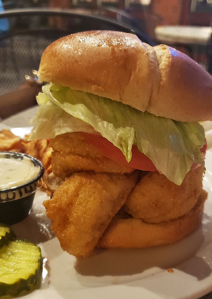 This perch sandwich isn't just fresh-caught and perfectly fried – it's the kind of honest Midwestern meal that makes fancy coastal restaurants seem unnecessarily complicated.