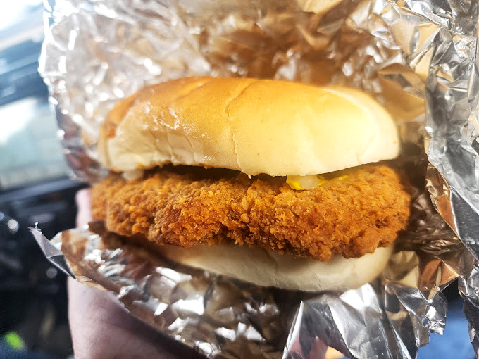 The pork tenderloin sandwich follows the Midwest rule: if the meat doesn't extend well beyond the bun, you're doing it wrong. Crispy-edged magnificence!