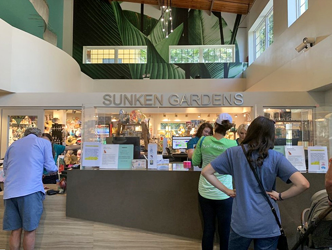 The reception area where your journey into this sunken paradise officially begins with style.