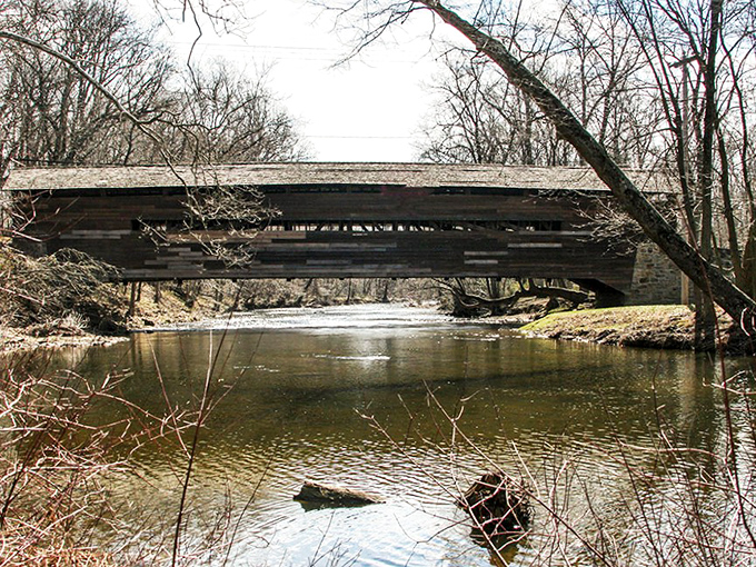 French Creek babbles below like it's sharing gossip from the past two centuries of travelers.