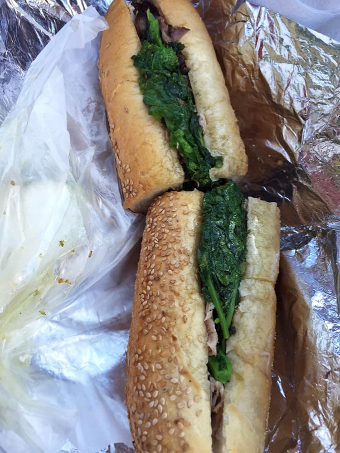 Broccoli rabe and pork on a sesame roll&mdash;a sandwich so good it makes vegetables feel like they're getting away with something.