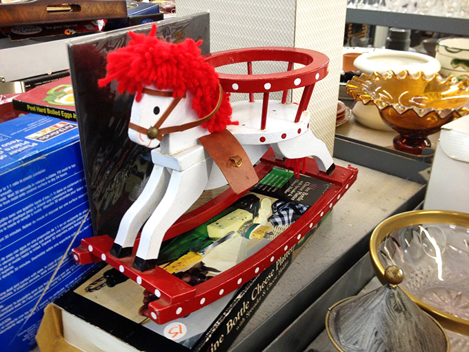 Yesterday's toys waiting for tomorrow's joy&mdash;this rocking horse has probably seen more Christmas mornings than Santa himself.