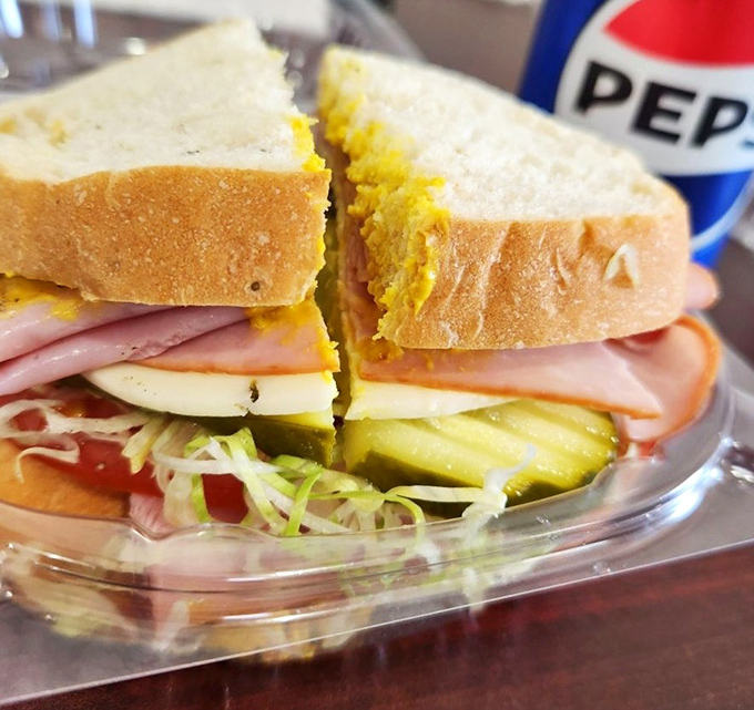 When your sandwich comes with cornbread that golden, you know someone takes lunch seriously around here.