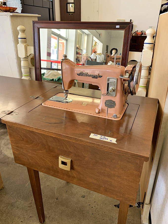 This vintage pink sewing machine isn't just retro-chic – it's a time capsule of craftsmanship from when things were built to outlast trends.