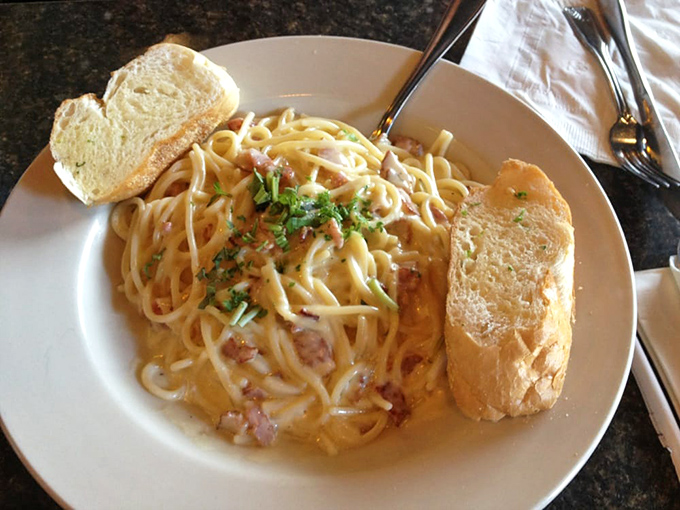 Pasta carbonara that would make Romans weep with joy&mdash;silky strands embraced by a creamy sauce with pancetta playing the delicious supporting role.