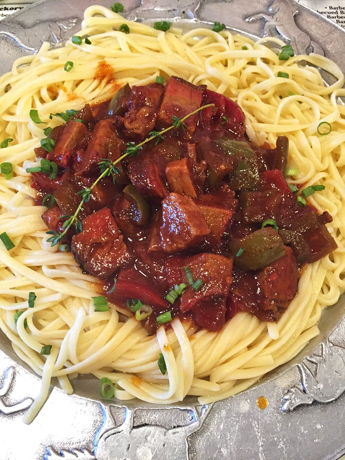 Whoever first thought to marry tender brisket with pasta deserves a Nobel Prize in Culinary Genius. This Chino favorite breaks all the rules, gloriously.