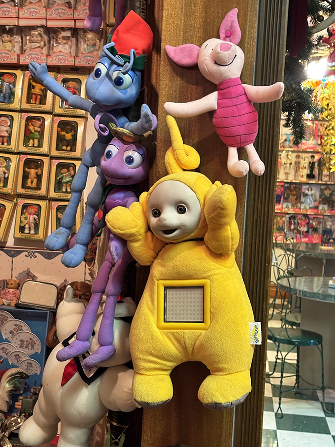 The gang's all here! Beloved characters from children's television stand guard, ready to transport visitors back to Saturday morning cartoons.