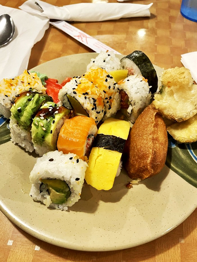 The sushi selection proves that "all-you-can-eat" and "quality" aren't mutually exclusive concepts. That California roll is calling your name.