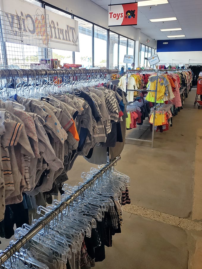 The children's clothing section, where tiny fashionistas-in-training can find everything from playground-ready gear to "my first interview" outfits.