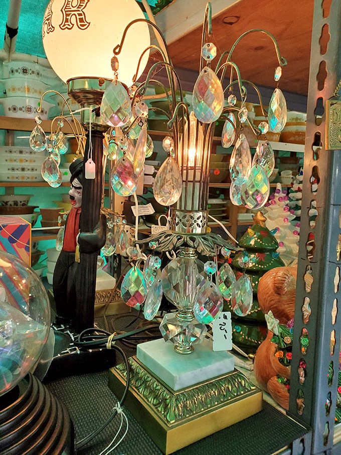 Not your big box store lighting department! These crystal-adorned vintage lamps cast the kind of glow that makes everyone look like they've stepped out of a 1940s film noir. 